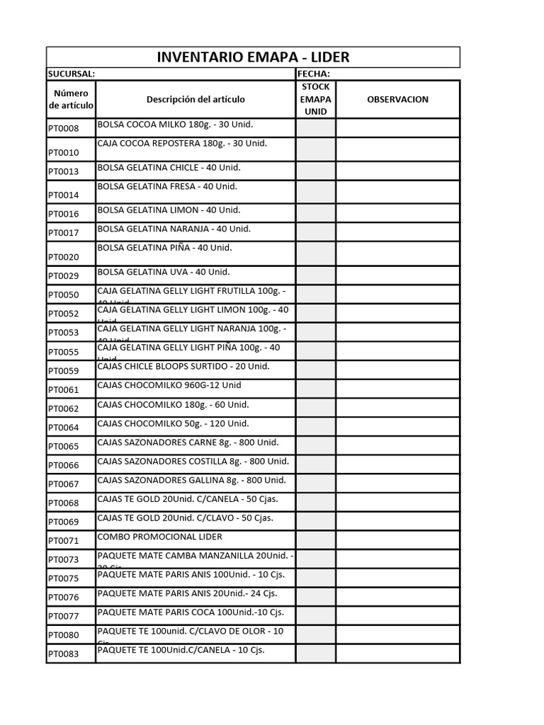 PDF Inventario Emapa Lider | PDF | Alimentos