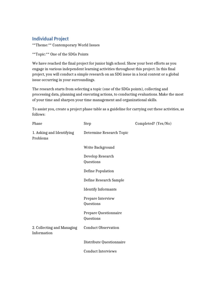 Individual Project SDGS | PDF