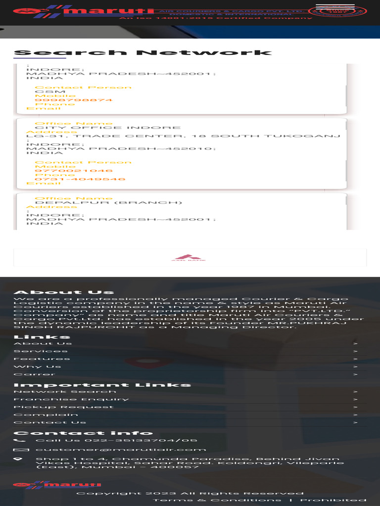 Network Search Maruti Air Couriers & Cargo | PDF