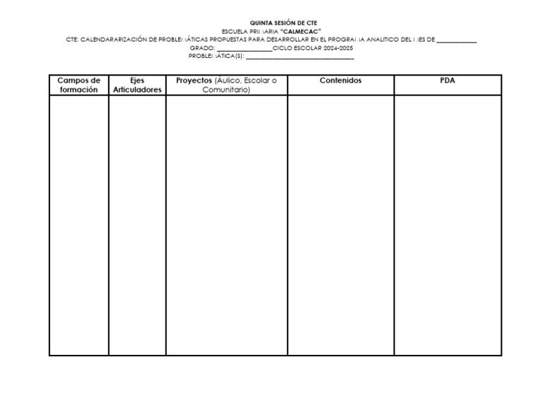 Quinta Sesión CTE Formato Programa Anaítico Por Grado | PDF