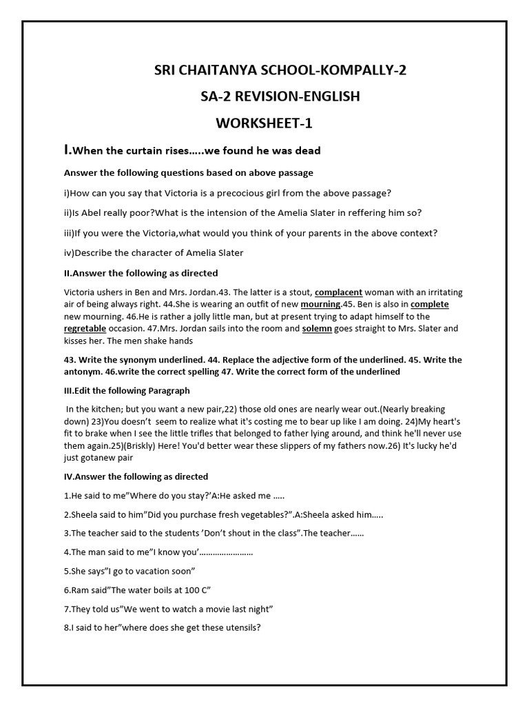 Adv 10th SA2 Worksheet-1 | PDF