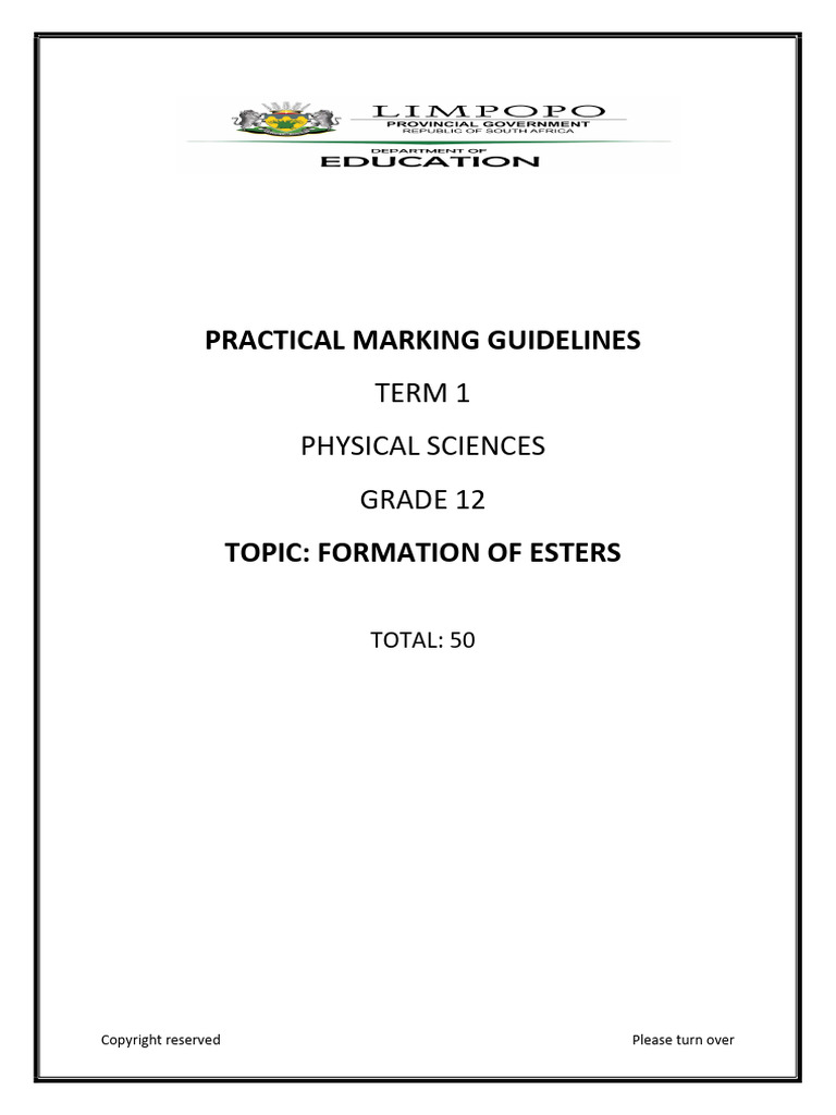 GR 12 TERM 1 EXPERIMENT ESTERS MARKING GUIDELINES | PDF | Acetic Acid ...