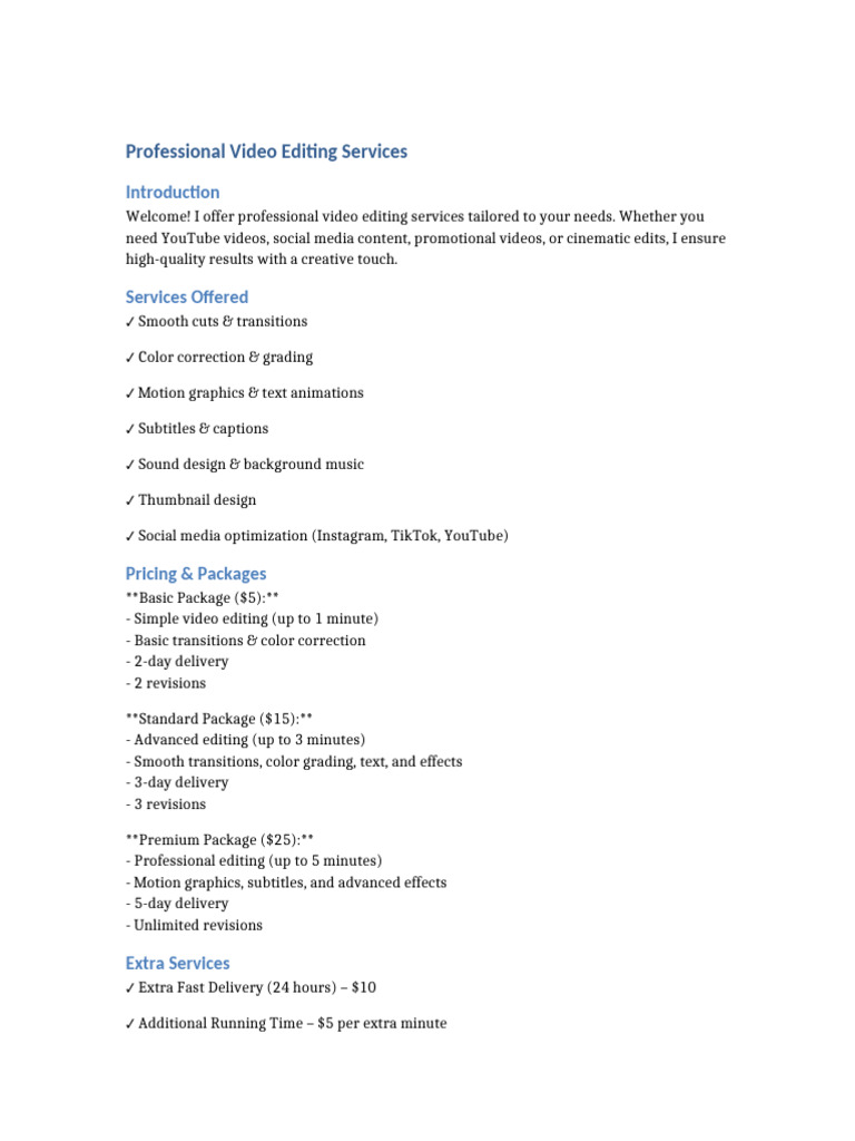Fiverr Video Editing Service Overview | PDF