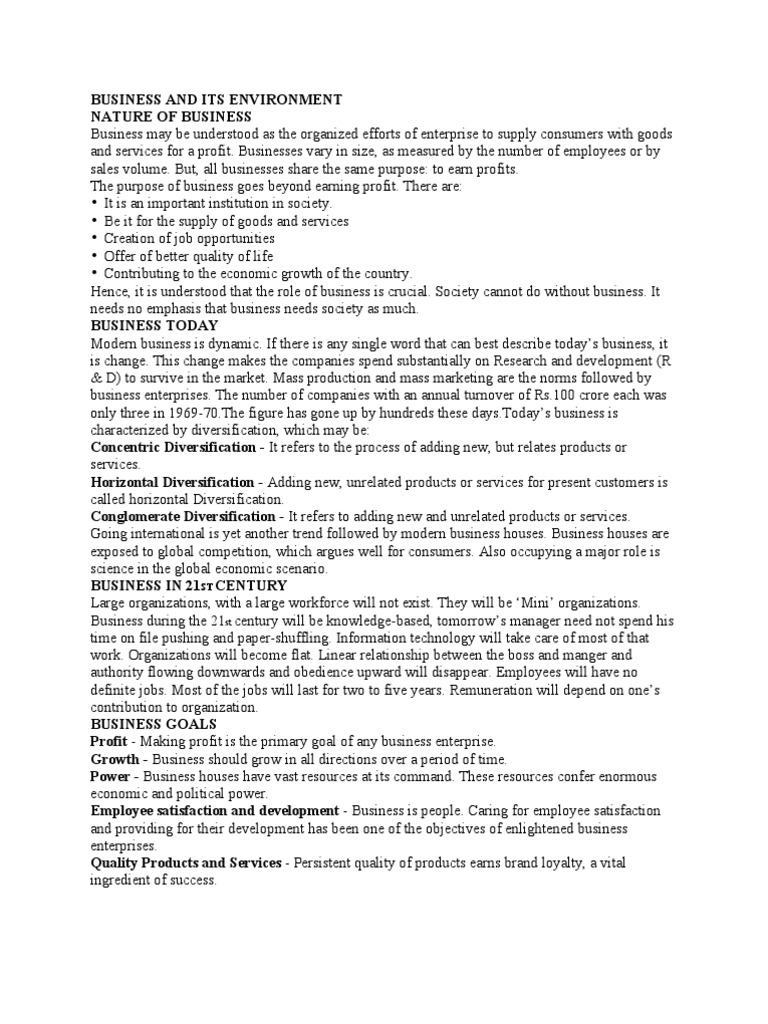 Business and Its Environment Notes | PDF | Globalization | Governance