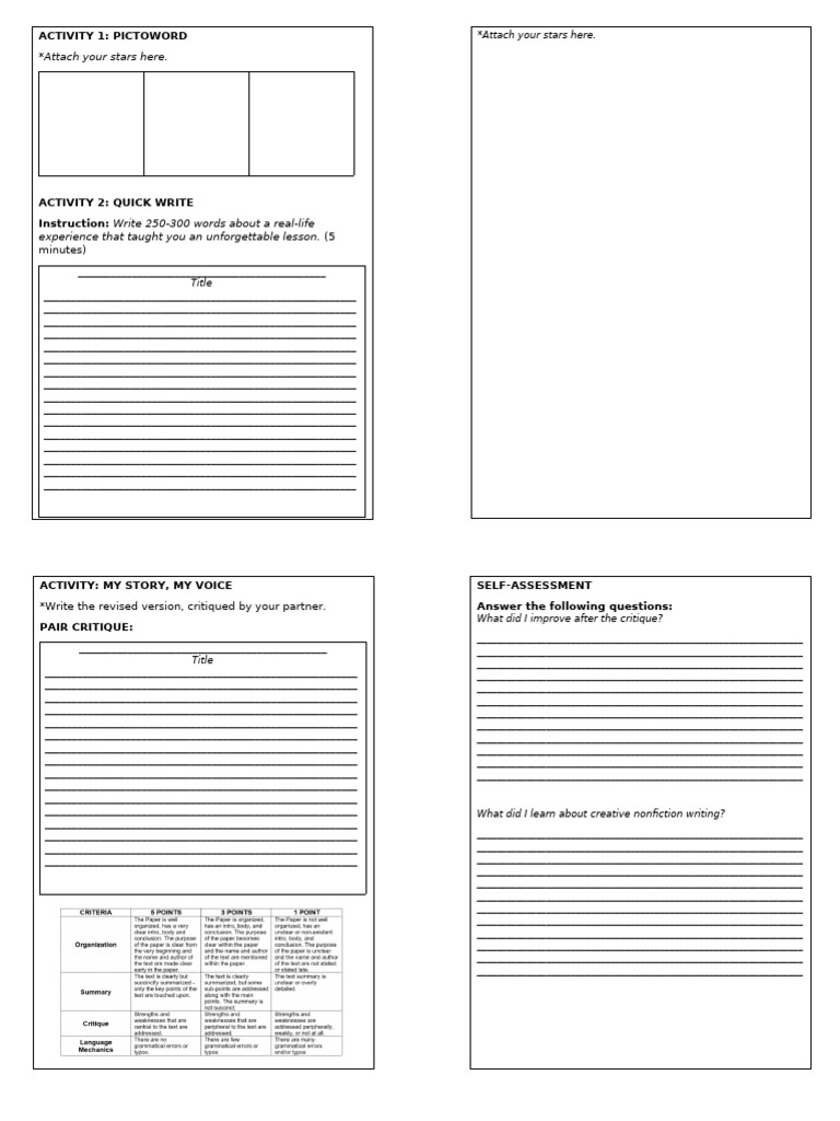 Creative Nonfiction Writing Activities | PDF