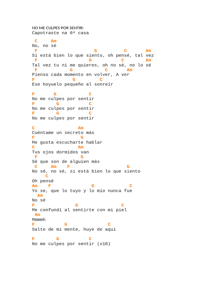 NO ME CULPES POR SENTIR Acordes | PDF