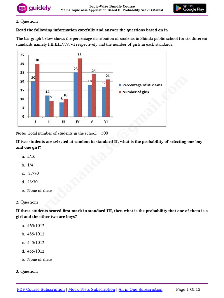 Mains Topic Wise Application Based DI Probability Set - 1 (Mains) | PDF ...