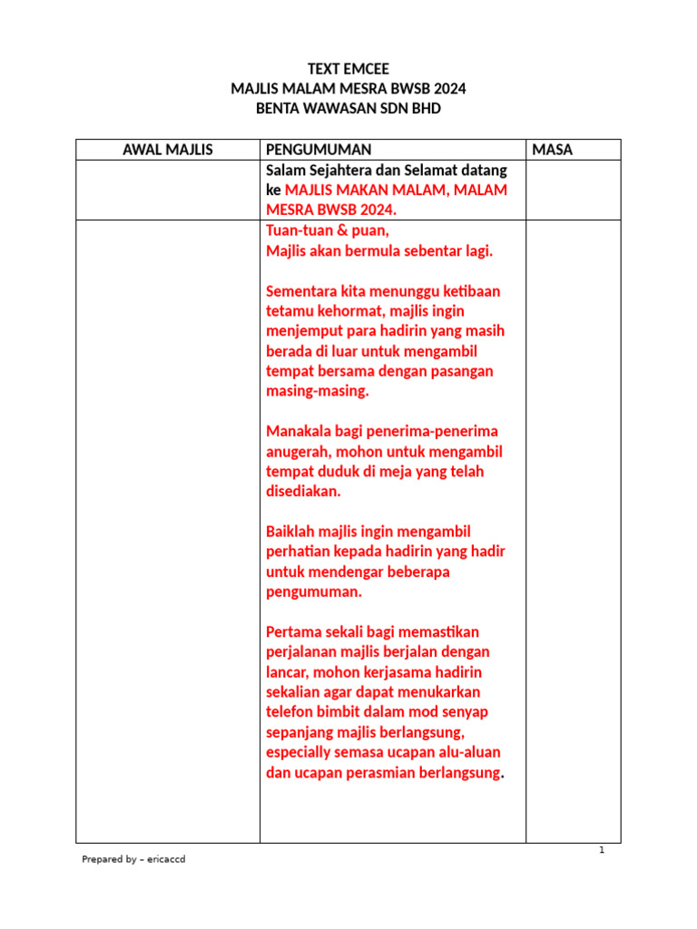 SKRIP MC MAKAN MALAM | PDF