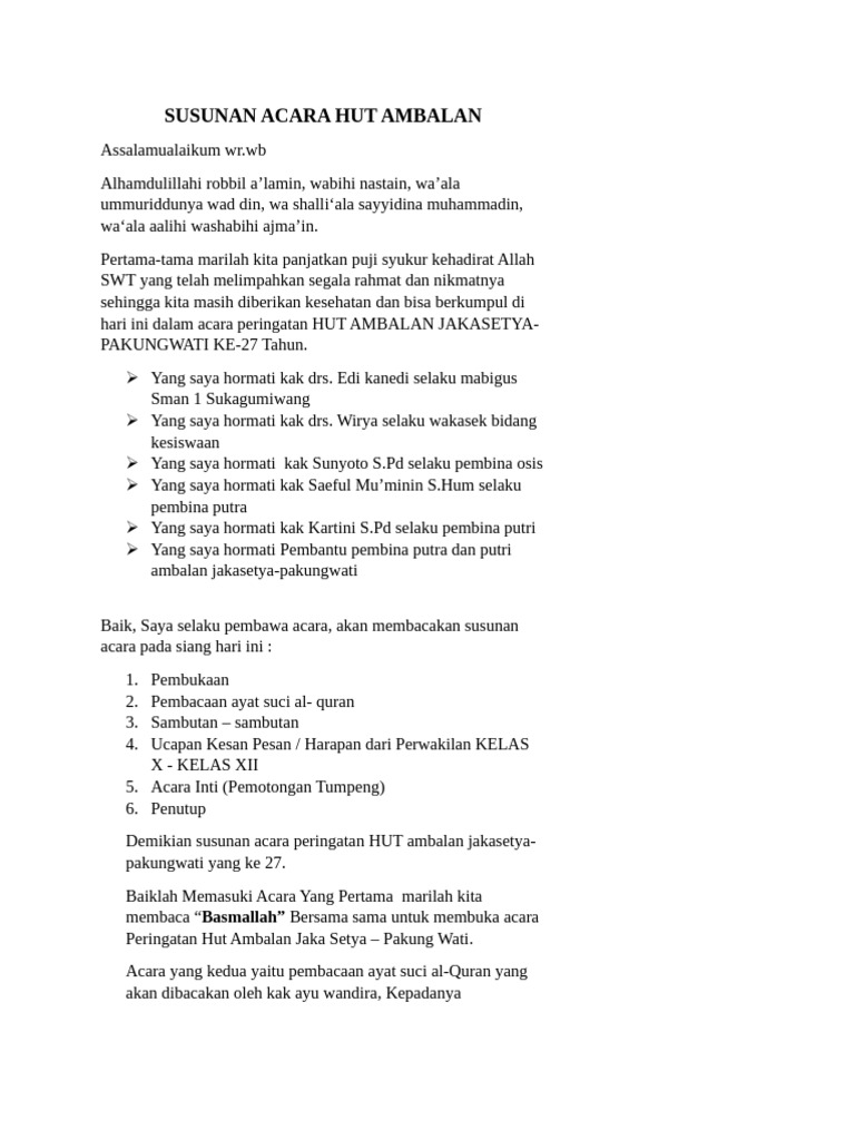 SUSUNAN ACARA HUT AMBALAN | PDF