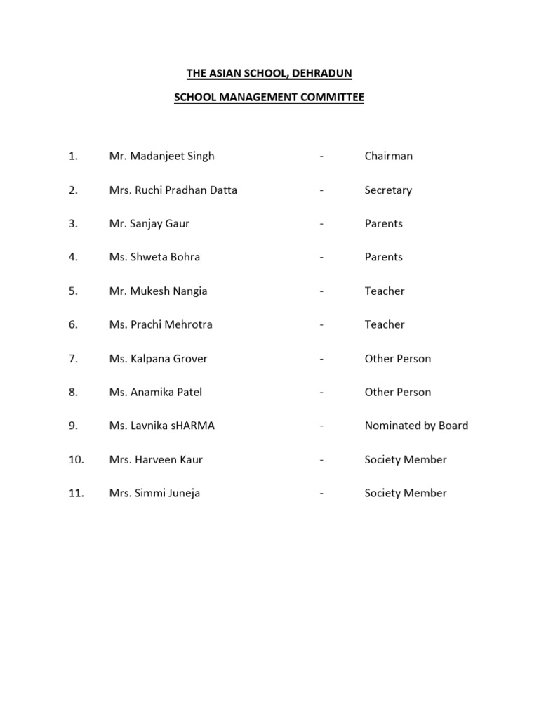 The Asian School, Dehradun School Management Committee | PDF