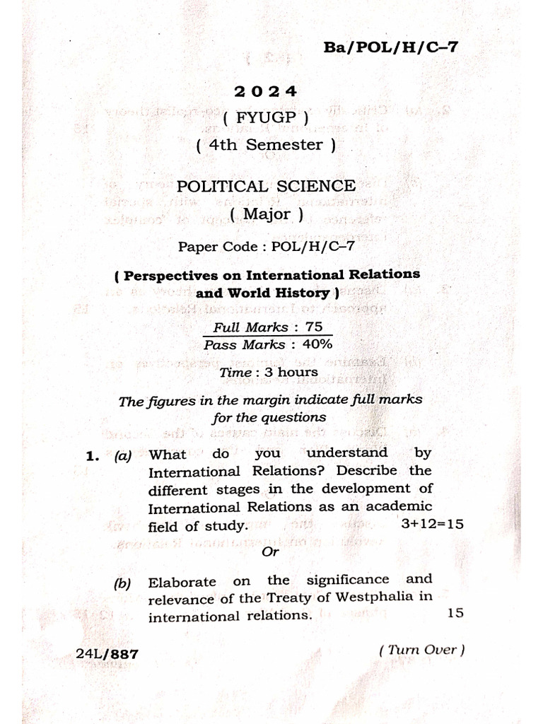 BA 4th Sem FYUGP 09 12 Pol SC Major | PDF