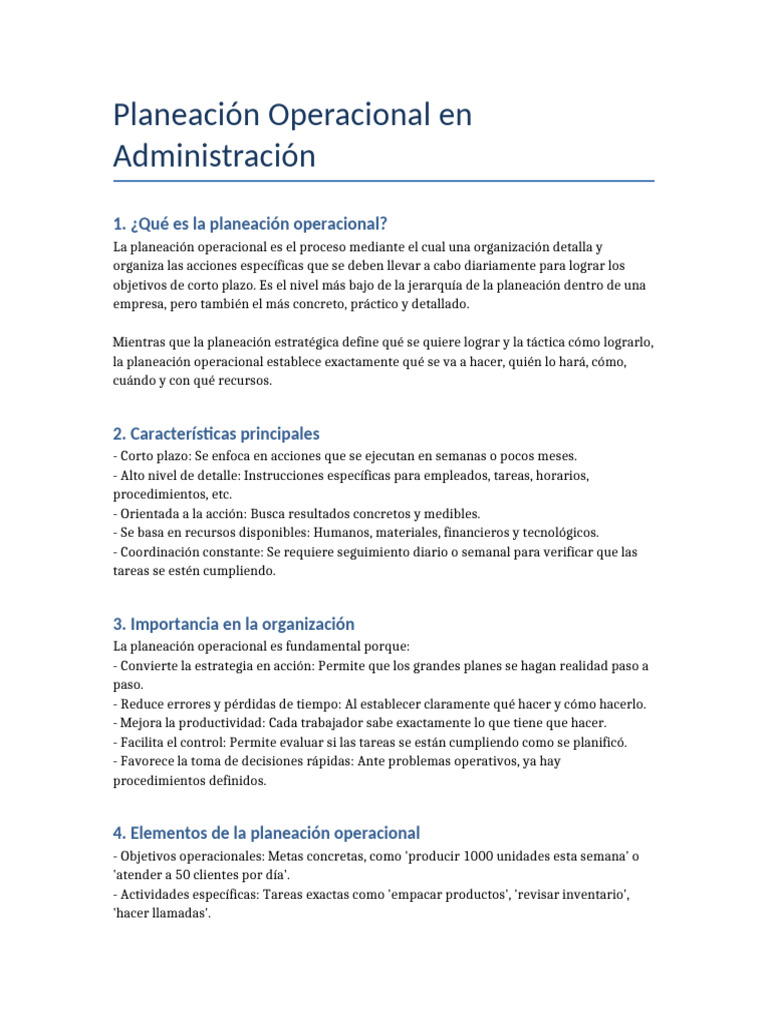 Planeación Operacional: Clave del Éxito Empresarial | PDF ...