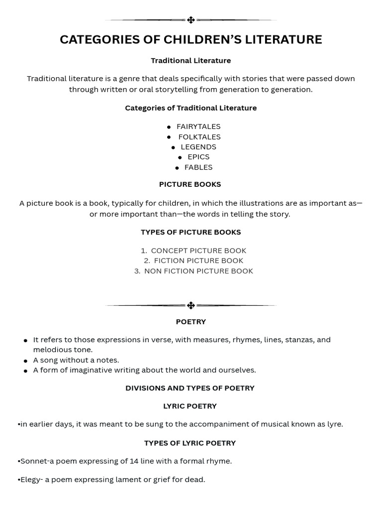 Categories of Children's Literature | PDF | Poetry | Fantasy