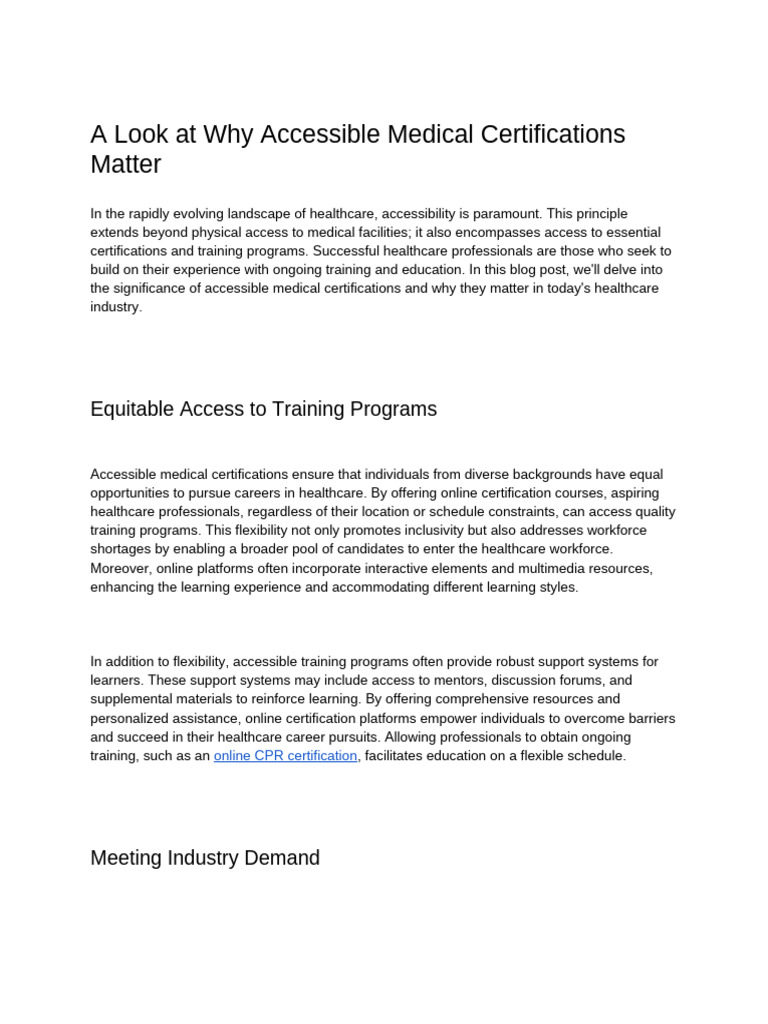 Importance of Accessible Medical Certifications | PDF | Health Care ...