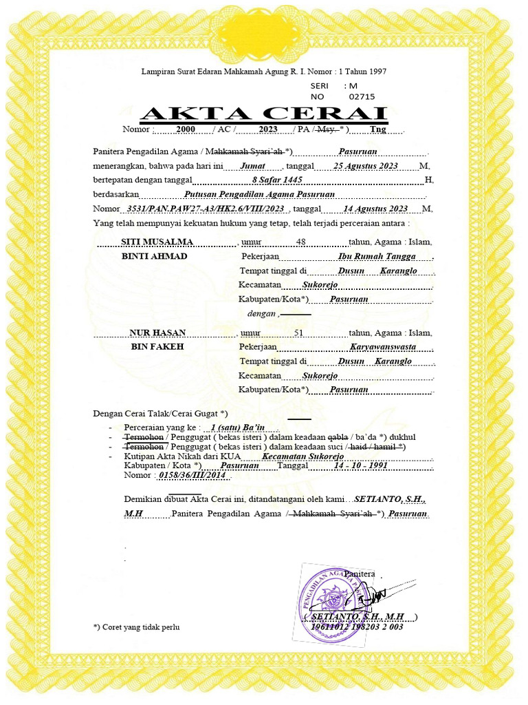 akte cerai nur hasan | PDF