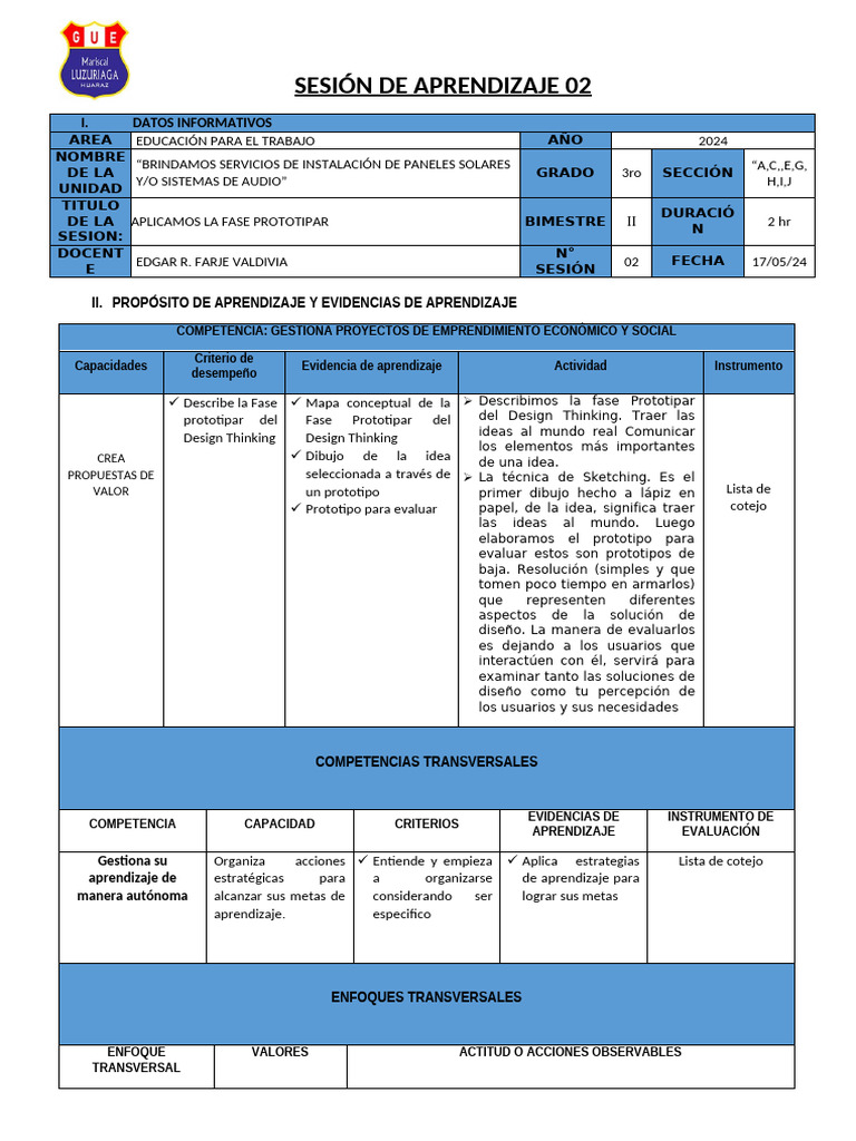 SESION N° 02 APLICAMOS LA FASE PROTOTIPAR | PDF | El pensamiento de diseño | Aprendizaje