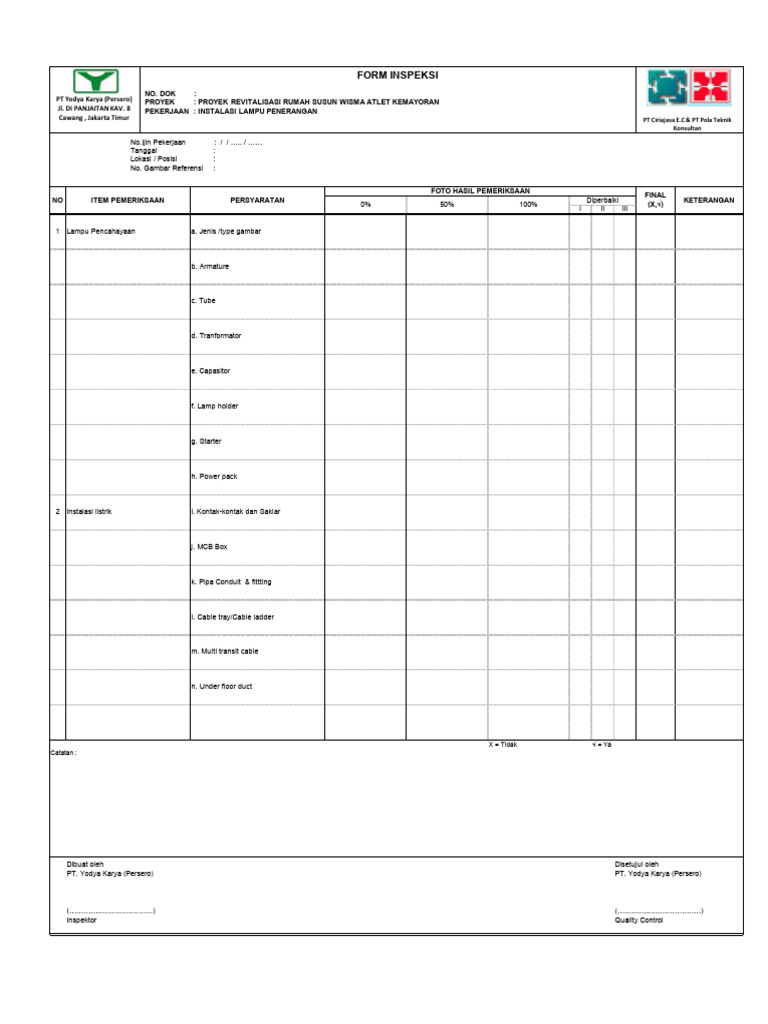 Form Inspeksi Lampu | PDF