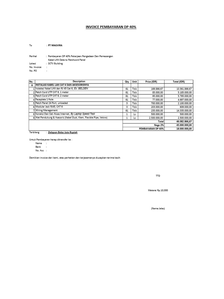 Invoice Kerjaan LAN SCTV | PDF