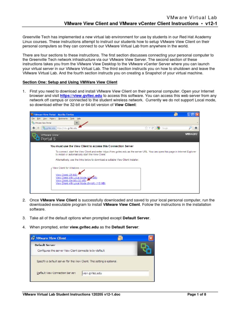 VMware Virtual Lab Student Instructions 120205 v12-1 | PDF | V Mware ...