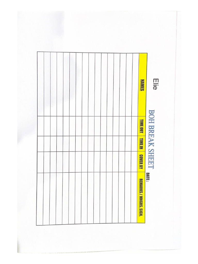 Boh Break Sheet | PDF