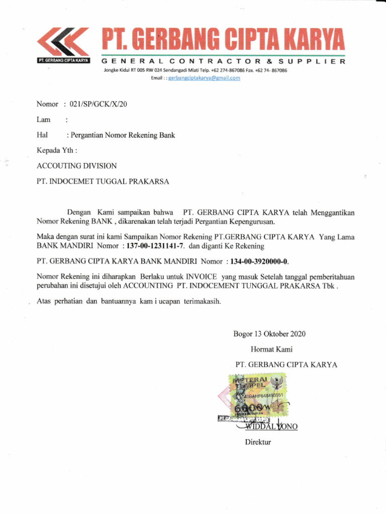 Surat Pergantian Rekening Bank | PDF