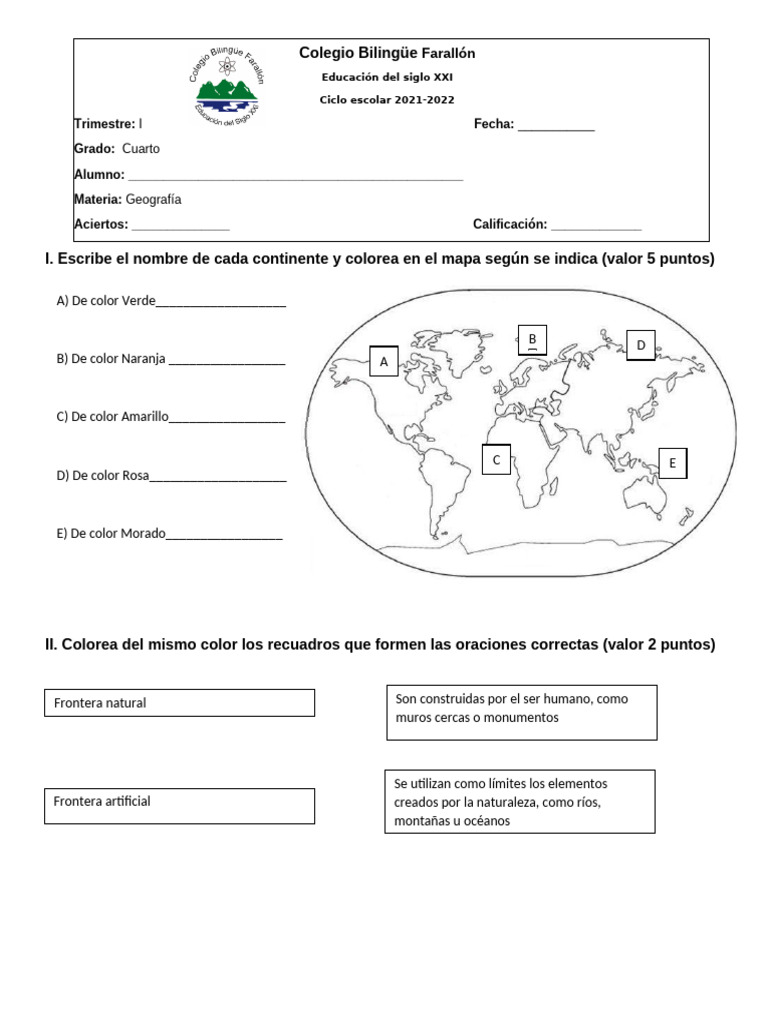 Examen de Geografía 4° | PDF