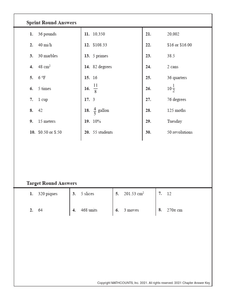 2021 Chapter Competition Answer Key | PDF