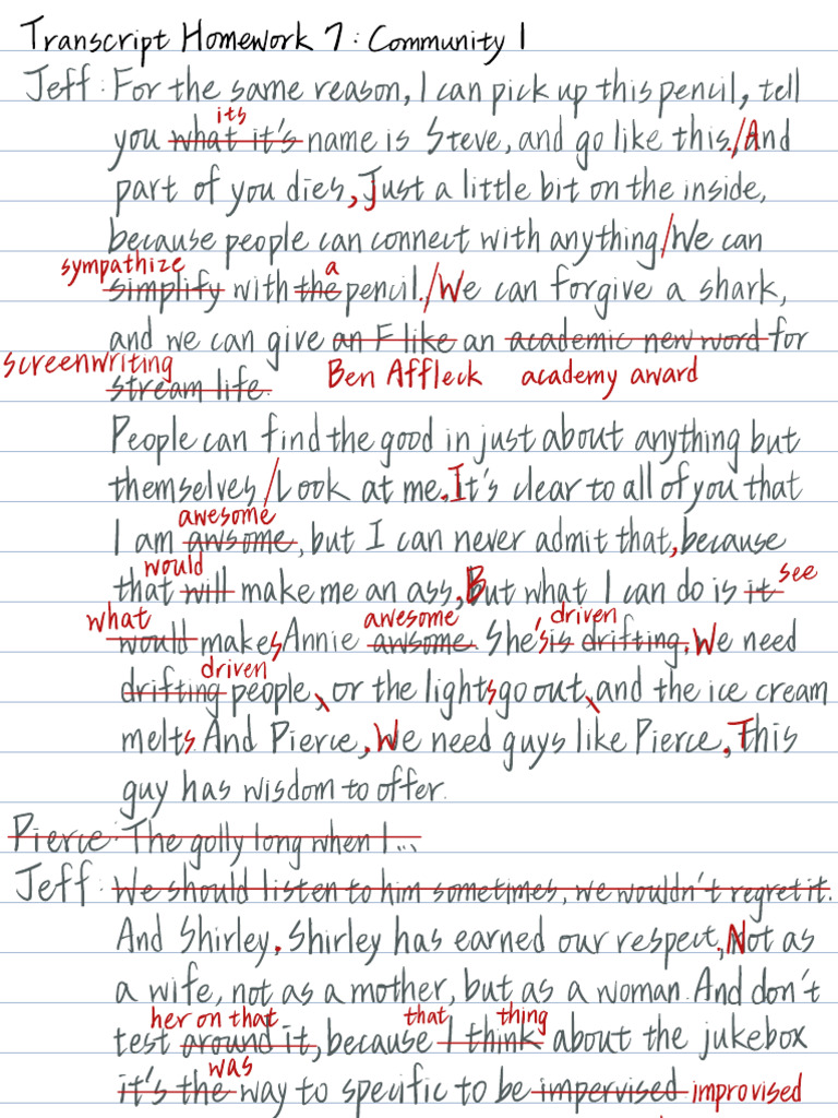 Transcript Homework 7_ Community I | PDF