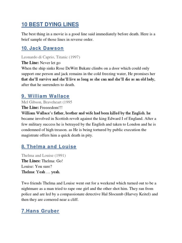 10 Best Dying Lines | PDF | Leisure