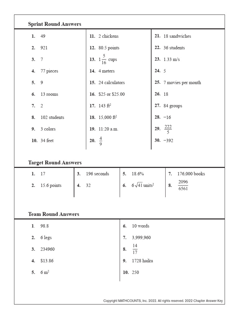 2022 Chapter Competition Answer Key Pdf