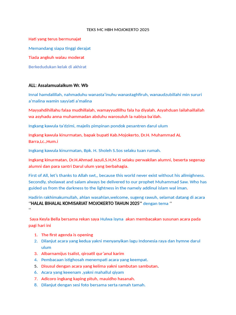 Teks MC HBH Mojokerto 2025 | PDF
