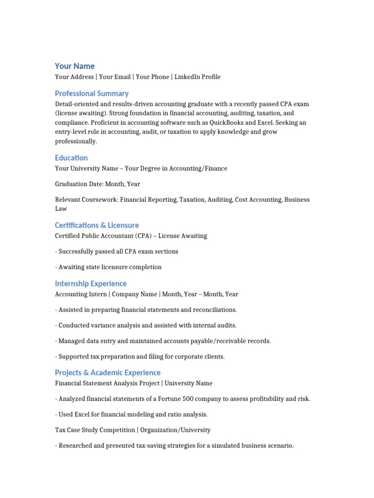 Entry-Level CPA Resume for Graduates | PDF