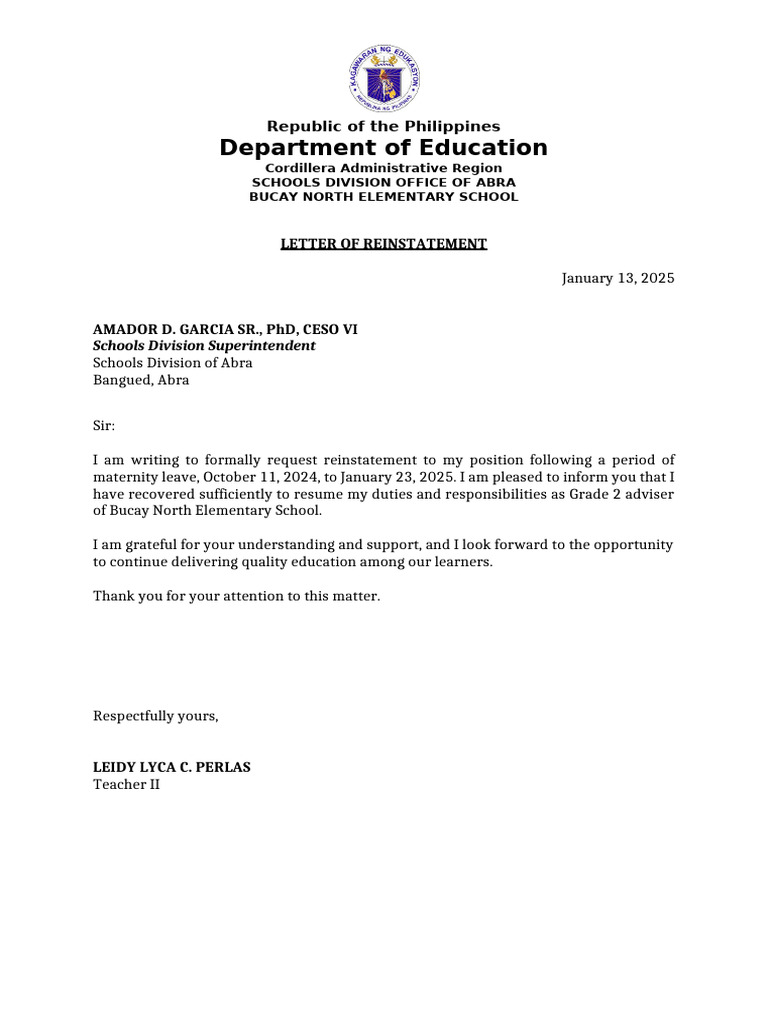 Letter of Reinstatement | PDF