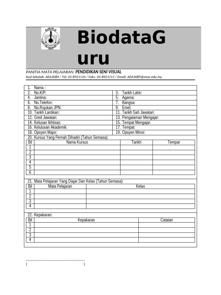 Biodata Guru Kosong | PDF
