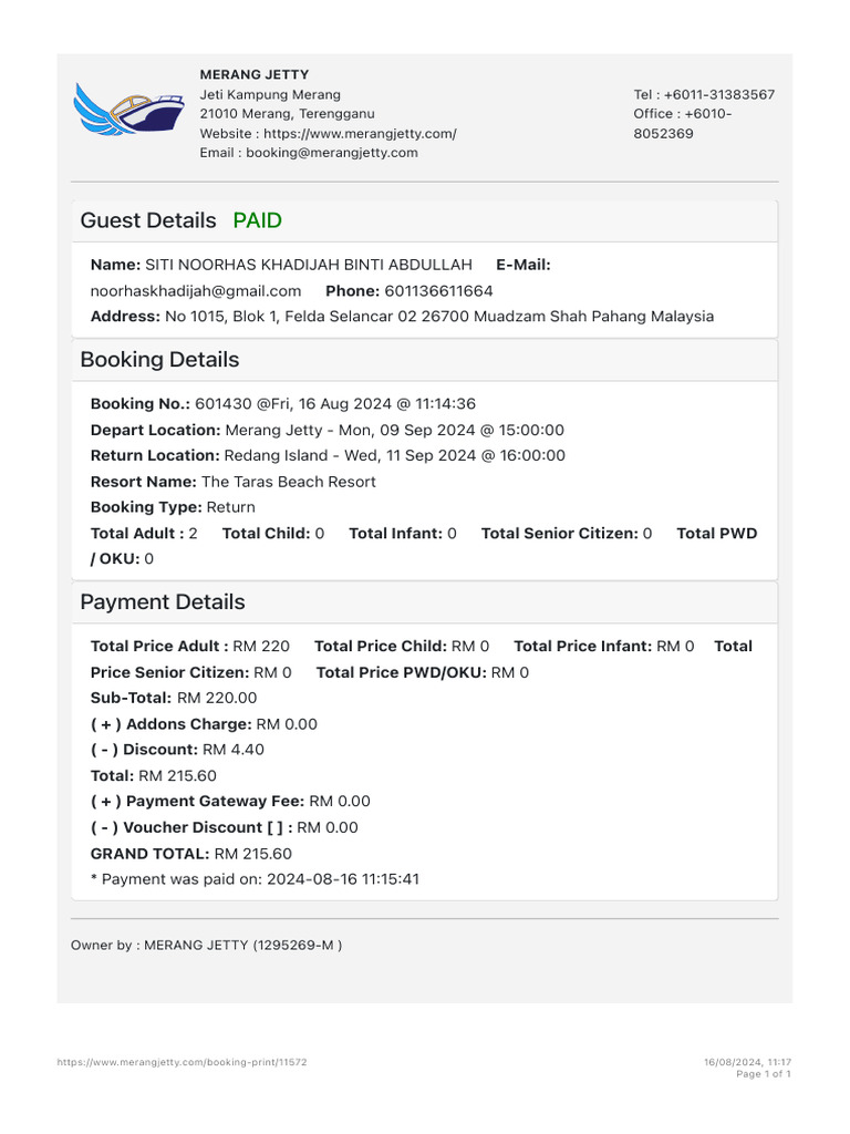 Boat To Redang Island - MERANG JETTY | PDF