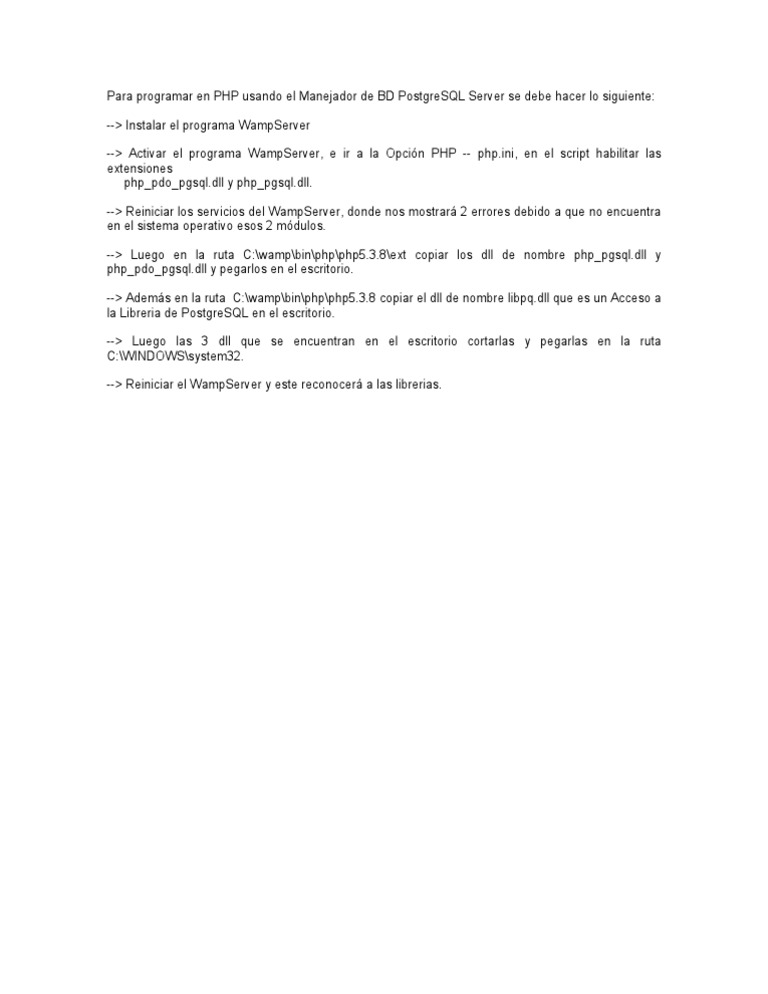 Activar Postgresql Con Wampserver En Windows Pdf Php Tecnología De Sistema Operativo