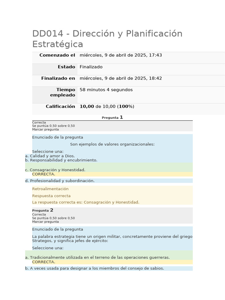 EXAMEN 6 Direccion y Planificacion Estrategica | PDF | Logística | Planificación