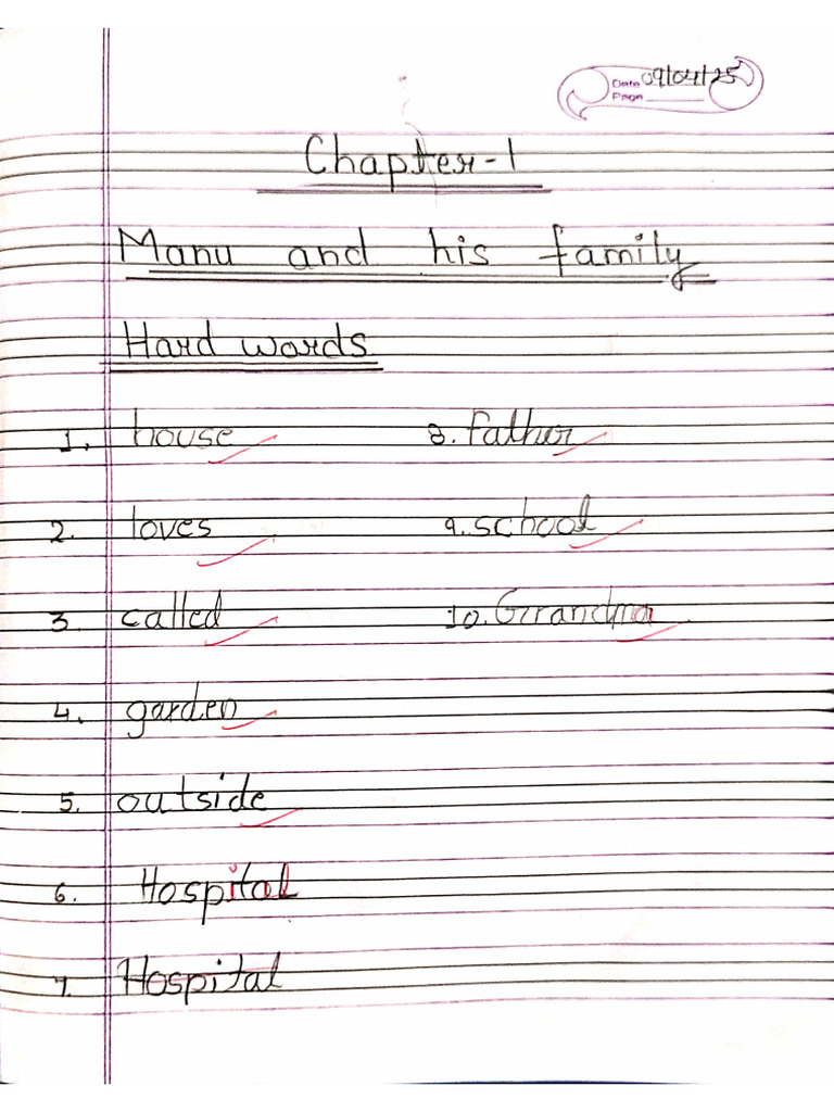 Class 1-A English Literature Today's Class Work | PDF