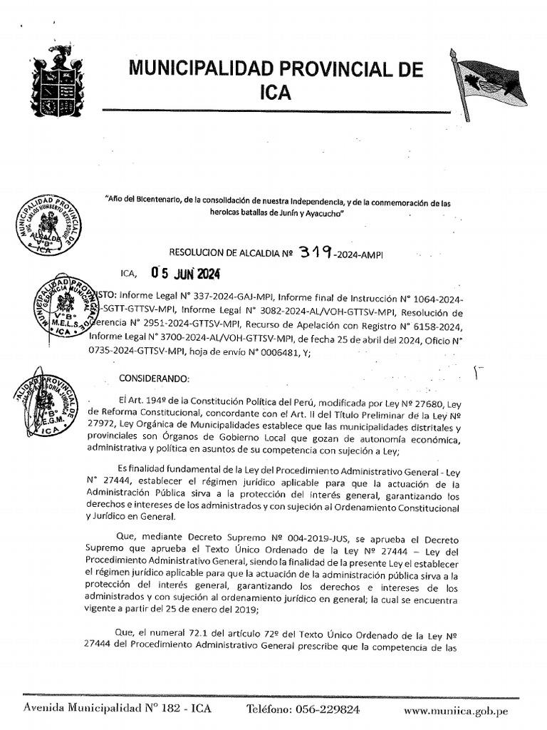 Resolución de Alcaldía #319-2024-Ampi | PDF