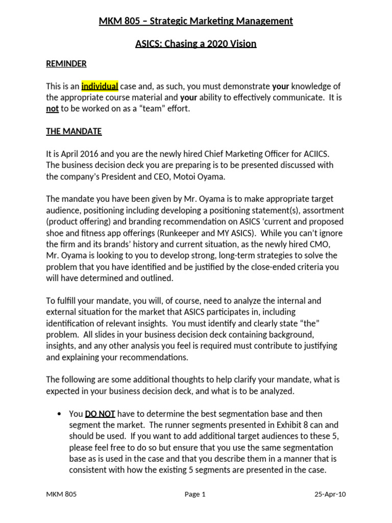 ASICS Strategic Marketing Analysis 2020 | PDF | Marketing Strategy | Brand