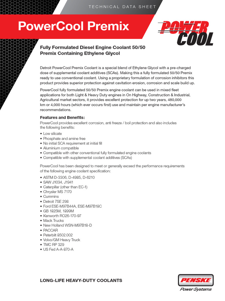 Detroit PowerCool 50/50 Coolant Guide | PDF | Materials | Chemical ...