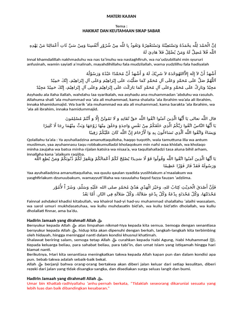 MATERI KAJIAN_HAKIKAT SABAR | PDF