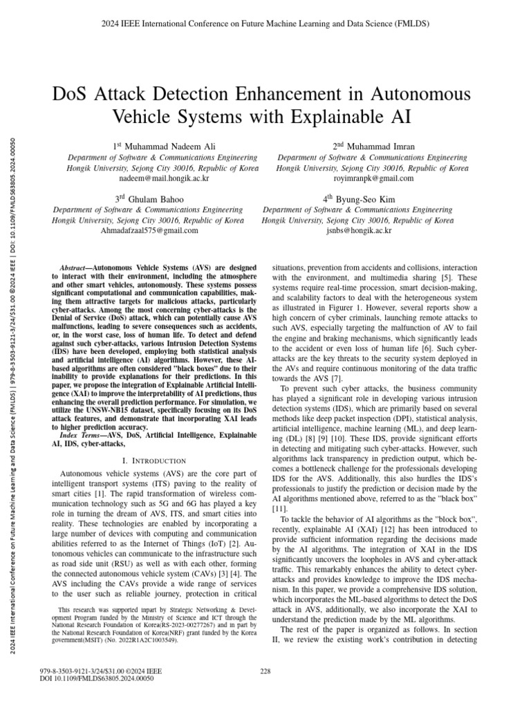 DoS Attack Detection Enhancement in Autonomous Vehicle Systems With Explainable AI | PDF ...