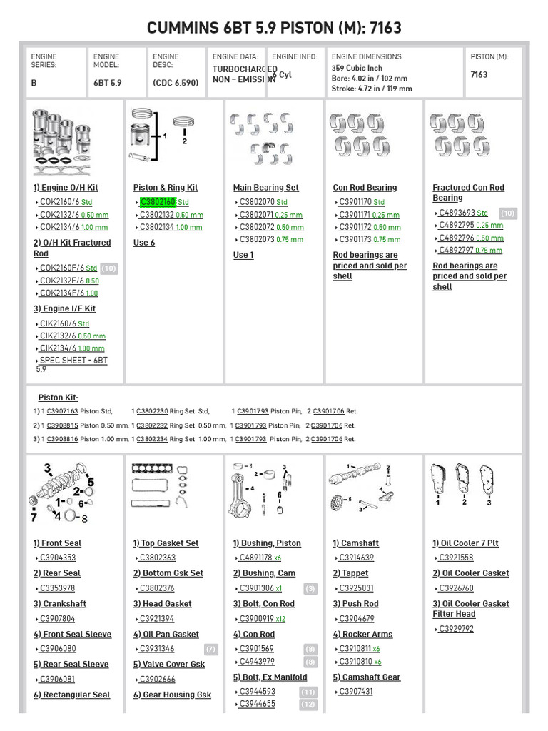 Cummins 6BT 5.9 Piston (M) - 7163 - Maxiforce Diesel Engine Parts | PDF ...