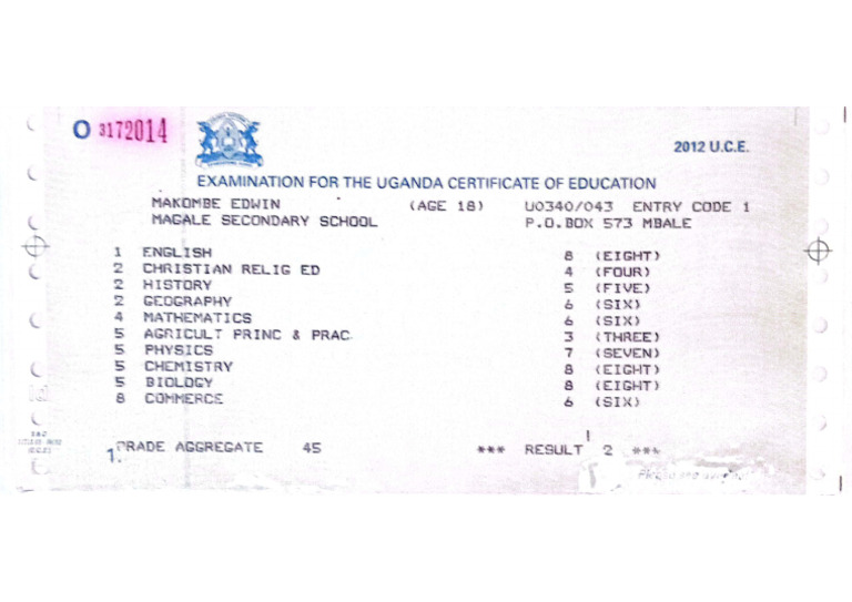 UCE Result Slip | PDF