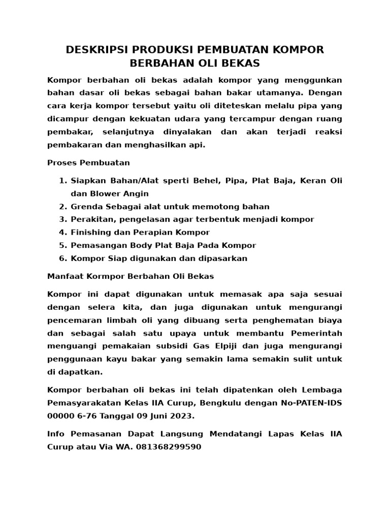 Deskripsi Produksi Kegiatan Wbp Lapas Kelas Iia Curup | PDF