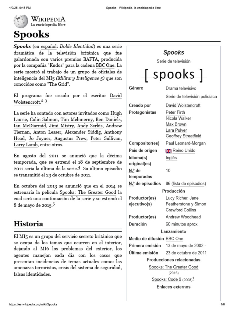 Spooks: Serie de Inteligencia Británica | PDF | Mi5 | Drama Television ...
