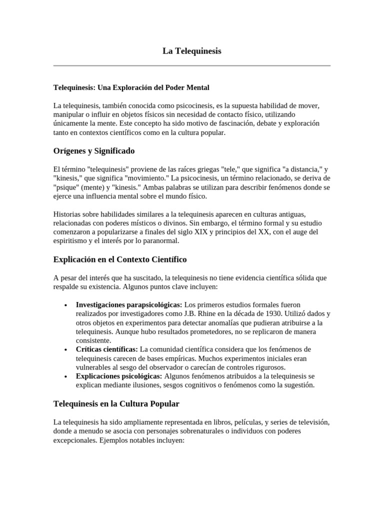 La Telequinesis | PDF | Sicología | Ciencias del comportamiento
