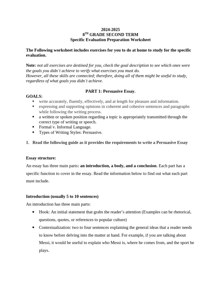 8th Grade Persuasive Essay Prep Guide | PDF | Essays | Mental Health
