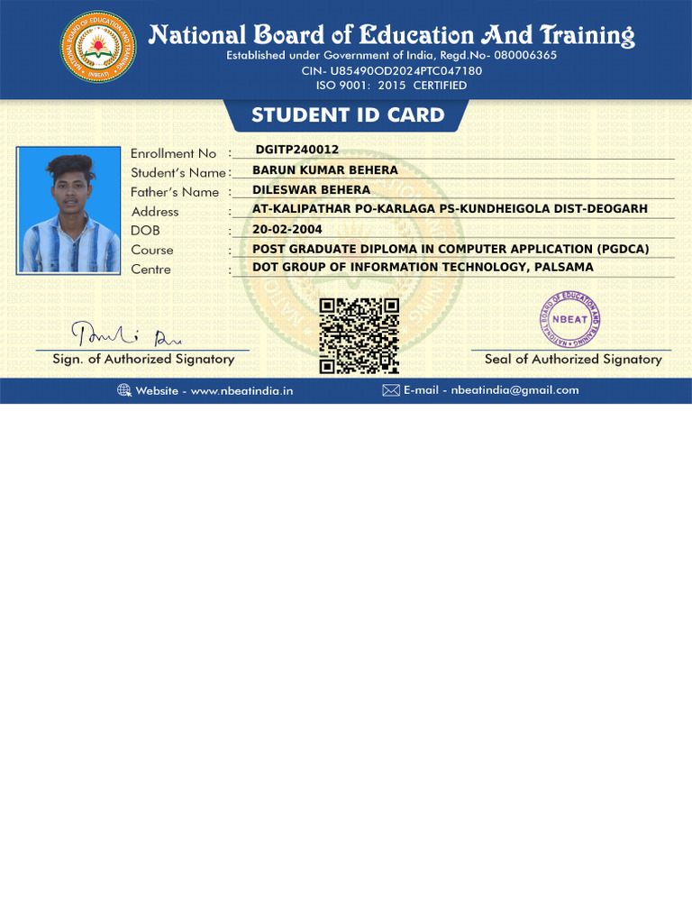 BARUN KUMAR BEHERA Id Card | PDF